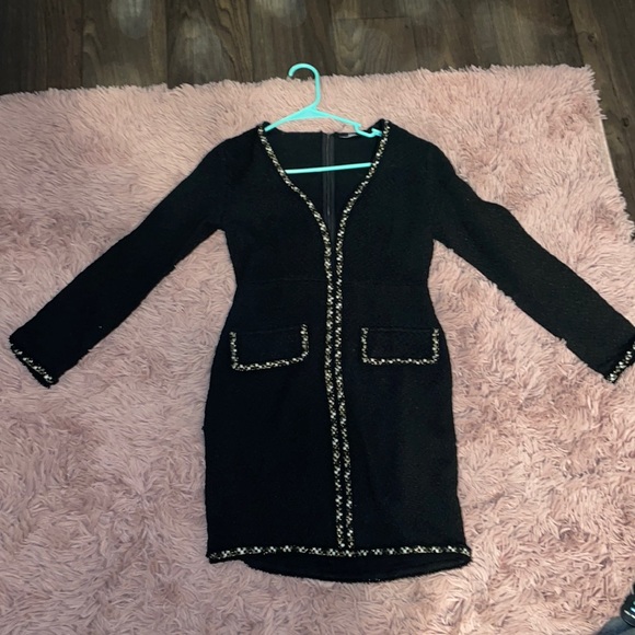 Shein Dresses Beautiful Long Sleeve Black Dress With White And Gold Accents Poshmark